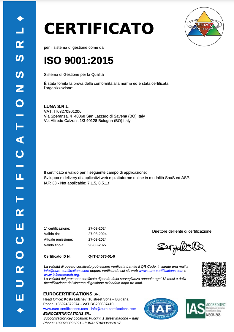 Iso 9001 2015 Certification Luna Partner